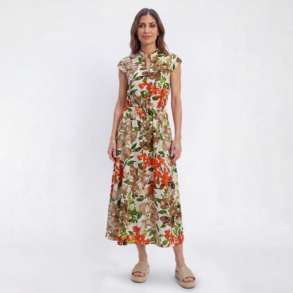 Click here for Petite Kasper Cap Sleeve Floral Midi Dress prices